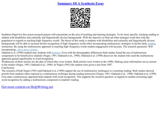 Synthesis Paper Sample | PPT