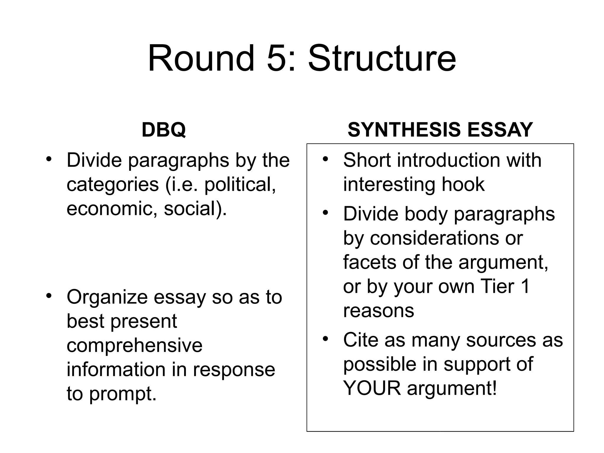 Synthesis vs. dbq | PPT