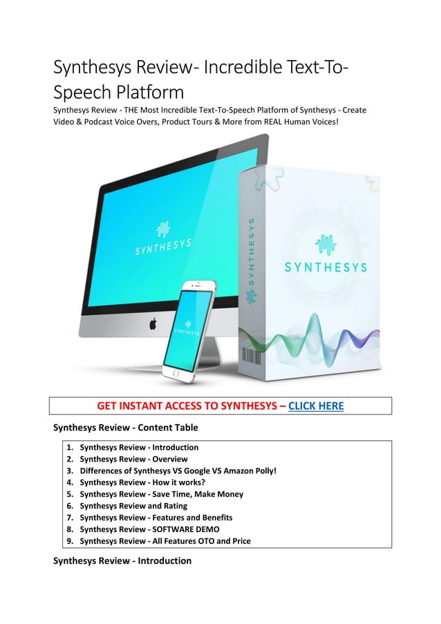 Synthesys Review - Incredible Text-To-Speech Platform | PDF