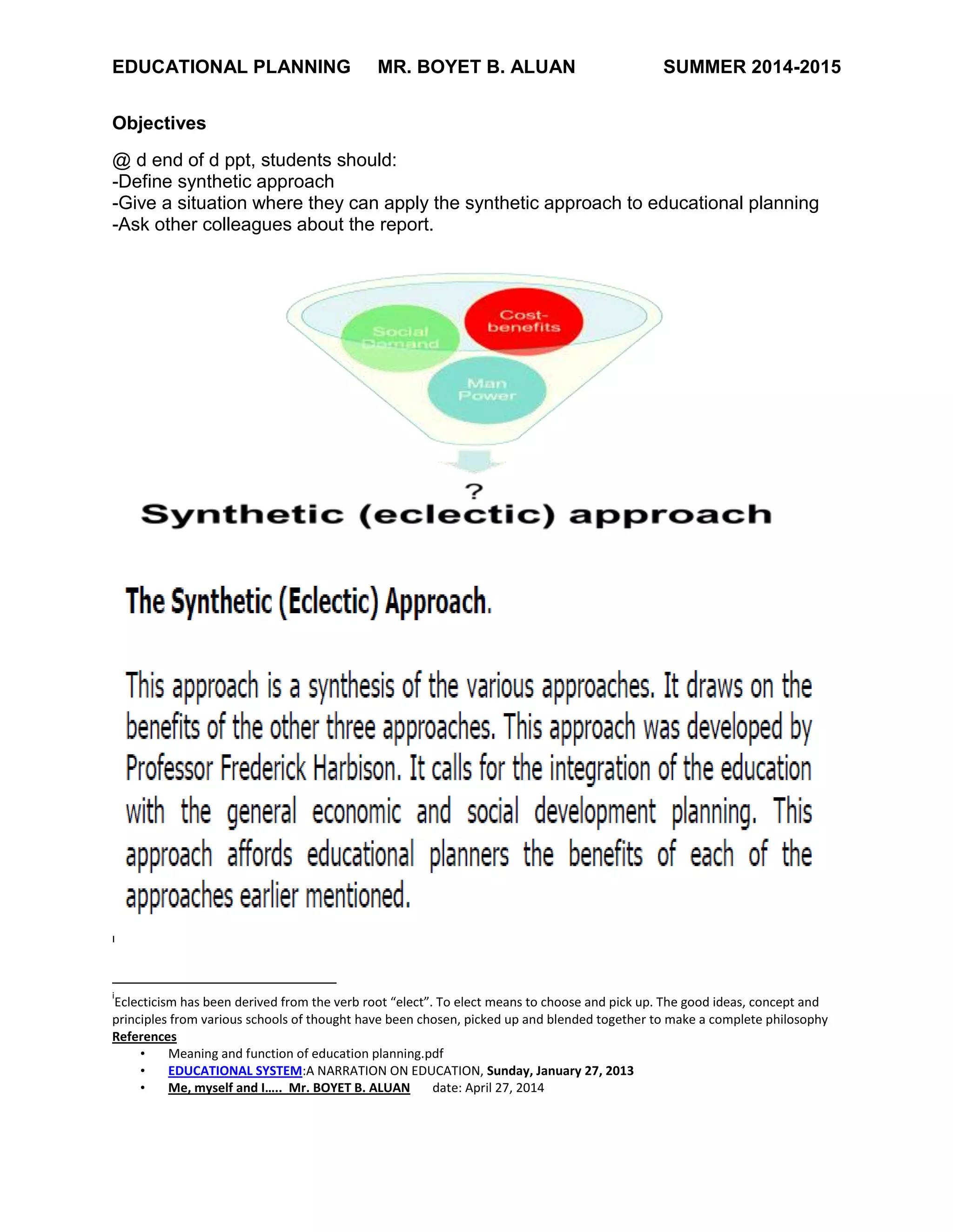 Synthetic APPROACH TO EDUCATIONAL PLANNING | DOCX