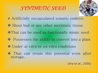 SYNTHETIC-SEED Tissue culture methods BSc Botany pdf | PPT | Free Download