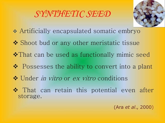 SYNTHETIC-SEED Tissue culture methods BSc Botany pdf | PPT
