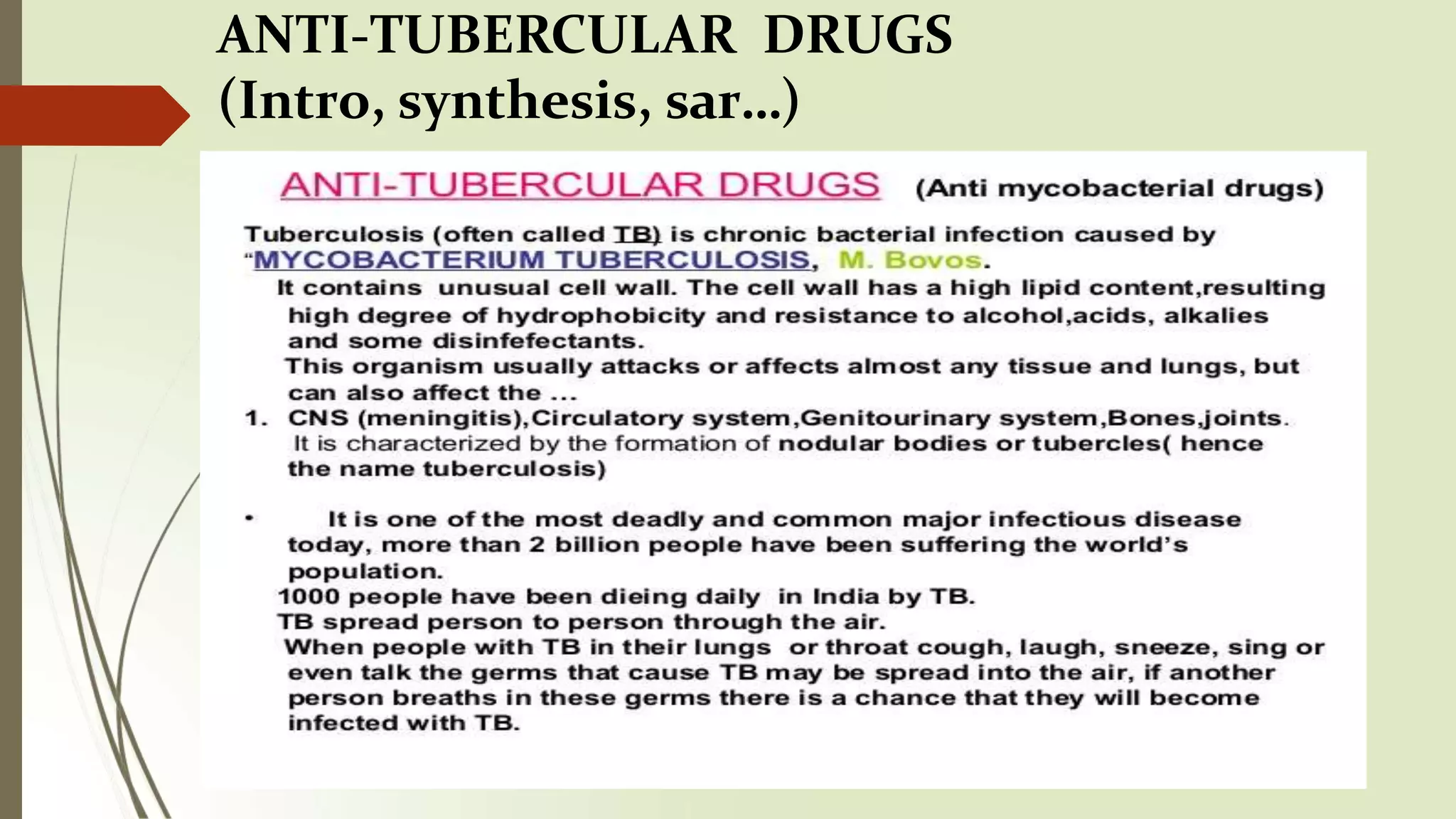 Synthetic anti tubercular agents, unit iii, chapter 1 | PPTX