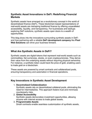 Synthetic Asset Innovations in Decentralised Finance | PDF