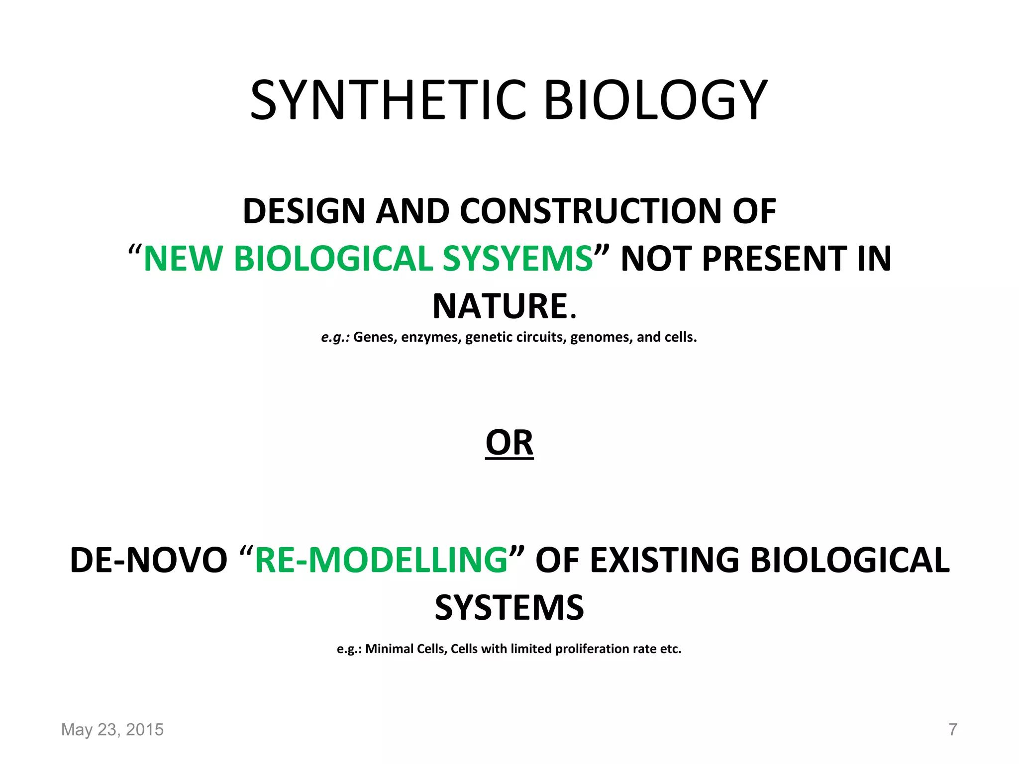 Synthetic biology: Concepts and Applications | PPT