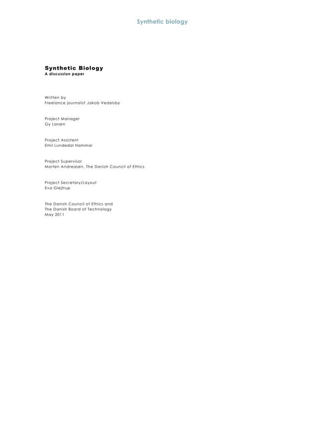 Synthetic biology a discussion paper | PDF | Biotech and Biomedical Industry | Industries