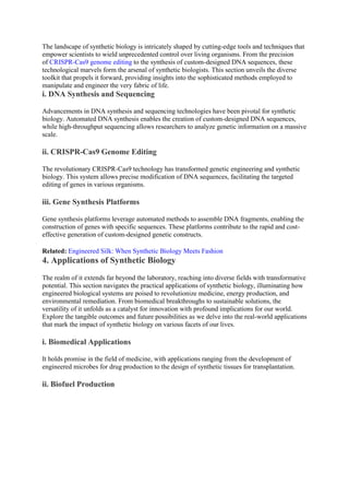 Synthetic Biology: Foundations, Tools, Techniques, Challenges and ...