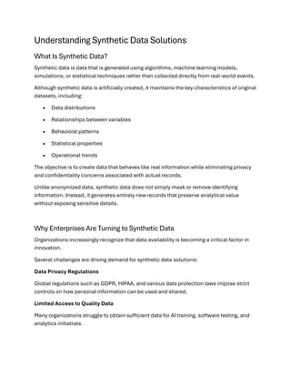 Synthetic Data Solutions: Unlocking Secure, Scalable, and AI-Ready Data ...
