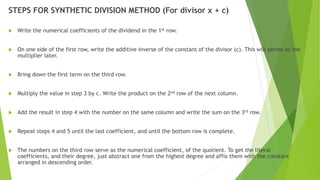 Quotient of polynomial using (Synthetic Division) and Zeros of ...