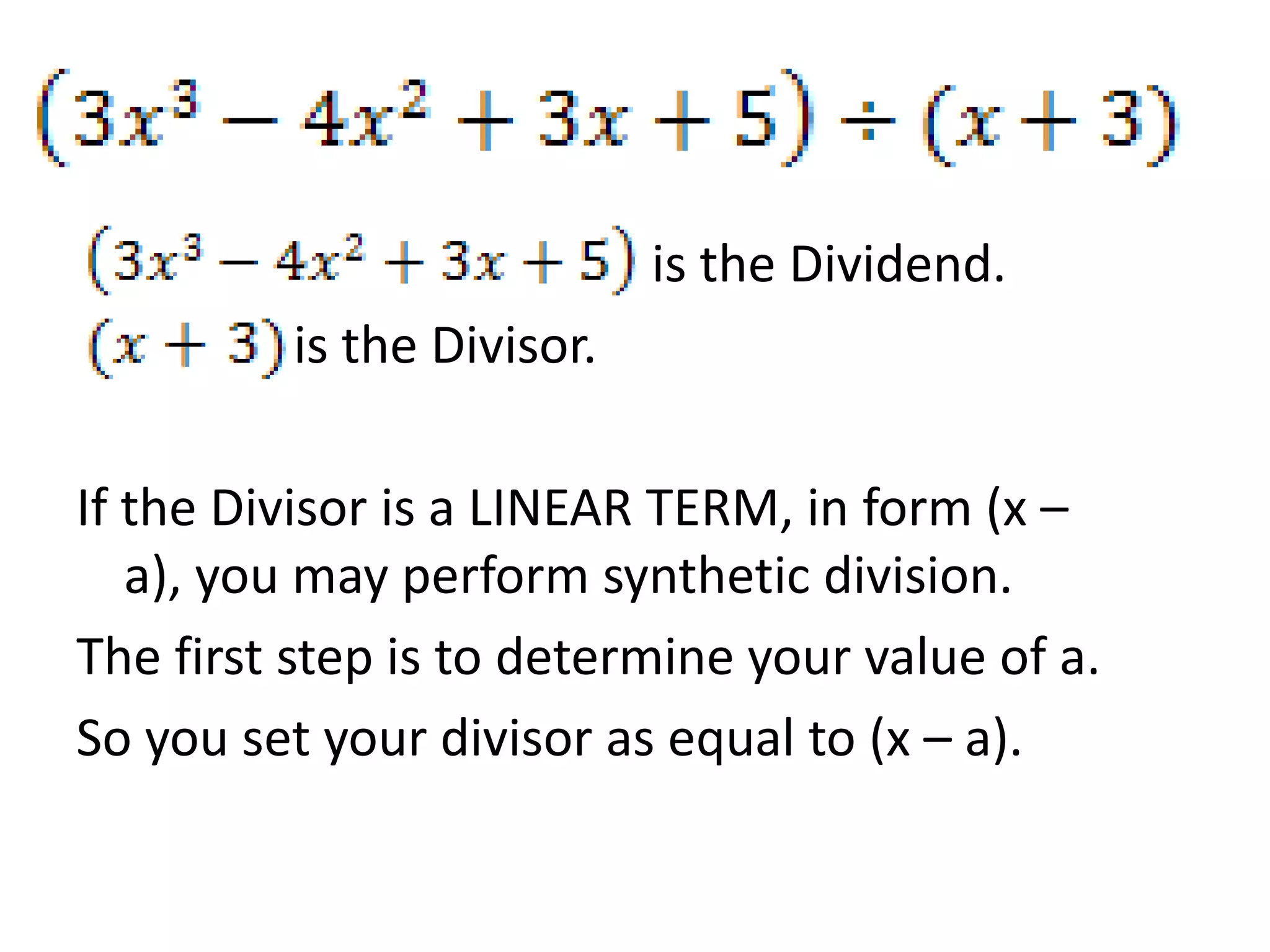 Synthetic division example | PPT