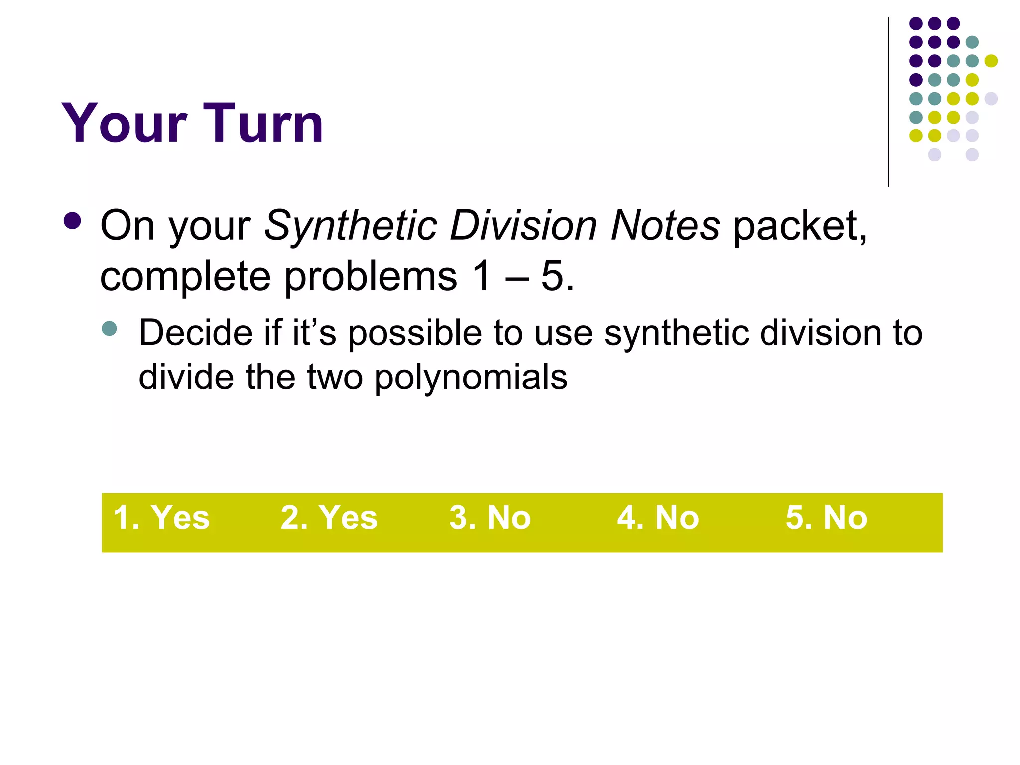 Synthetic Division Notes | PPT