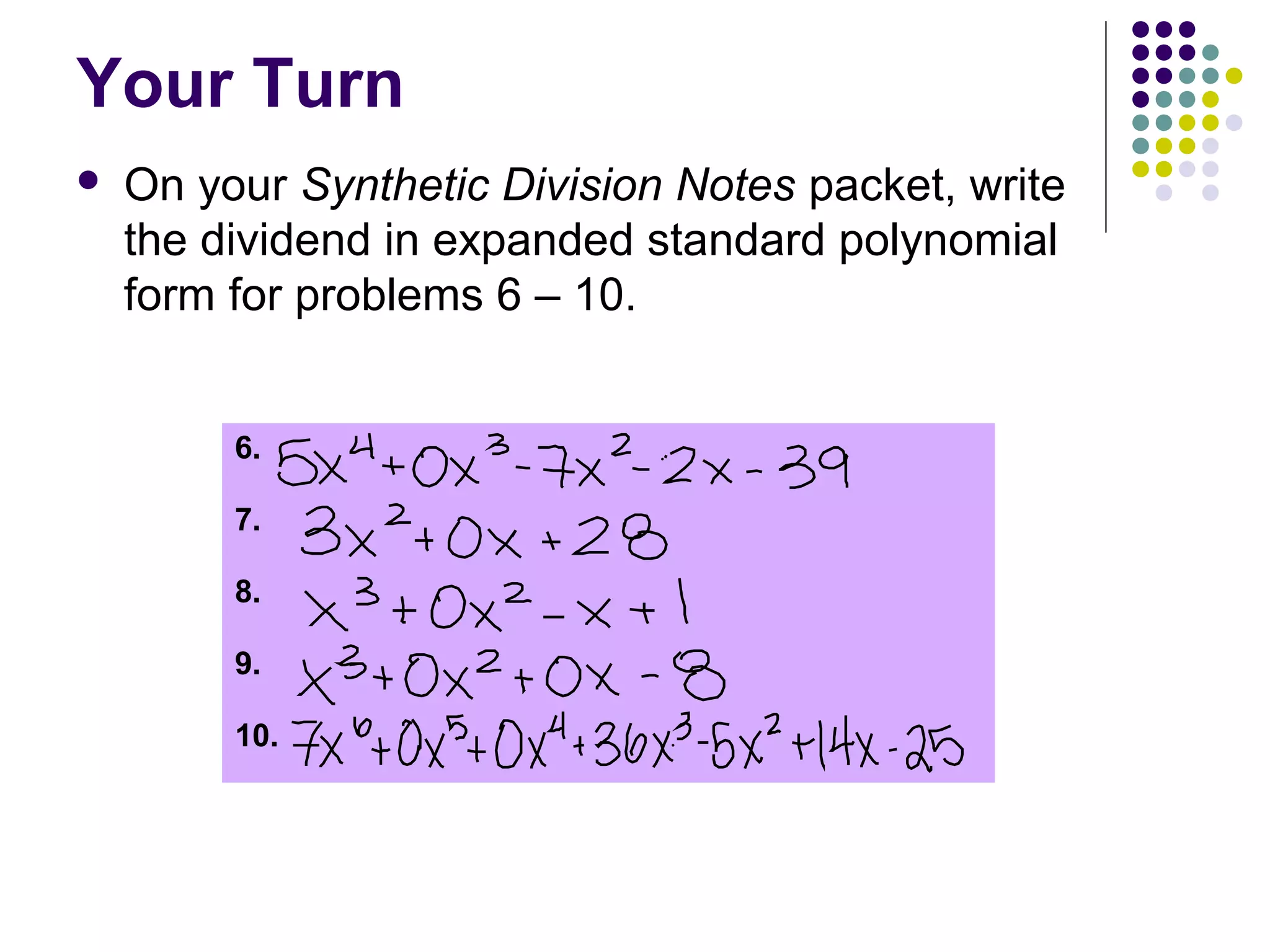 Synthetic Division Notes | PPT