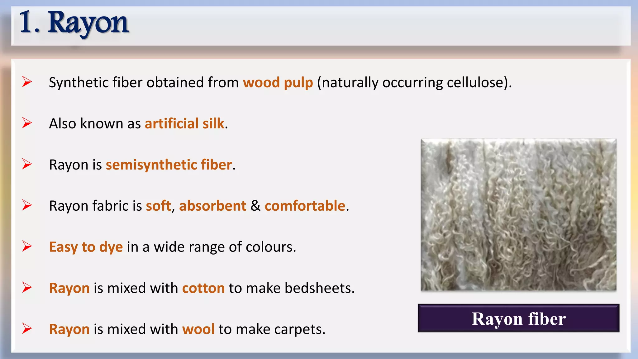 Synthetic fibers , its type and uses. | PPTX
