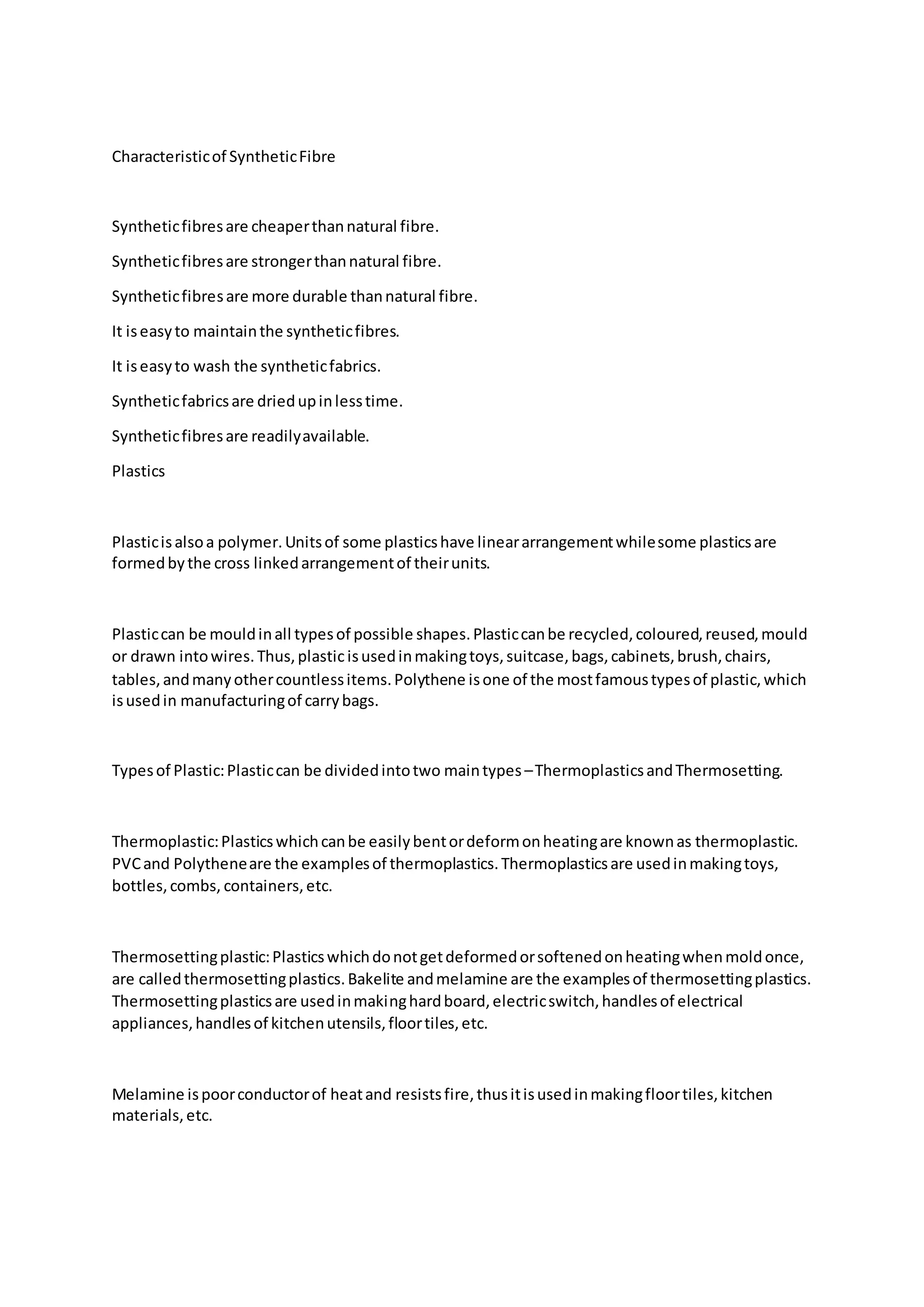 Synthetic fibres and plastics | DOCX