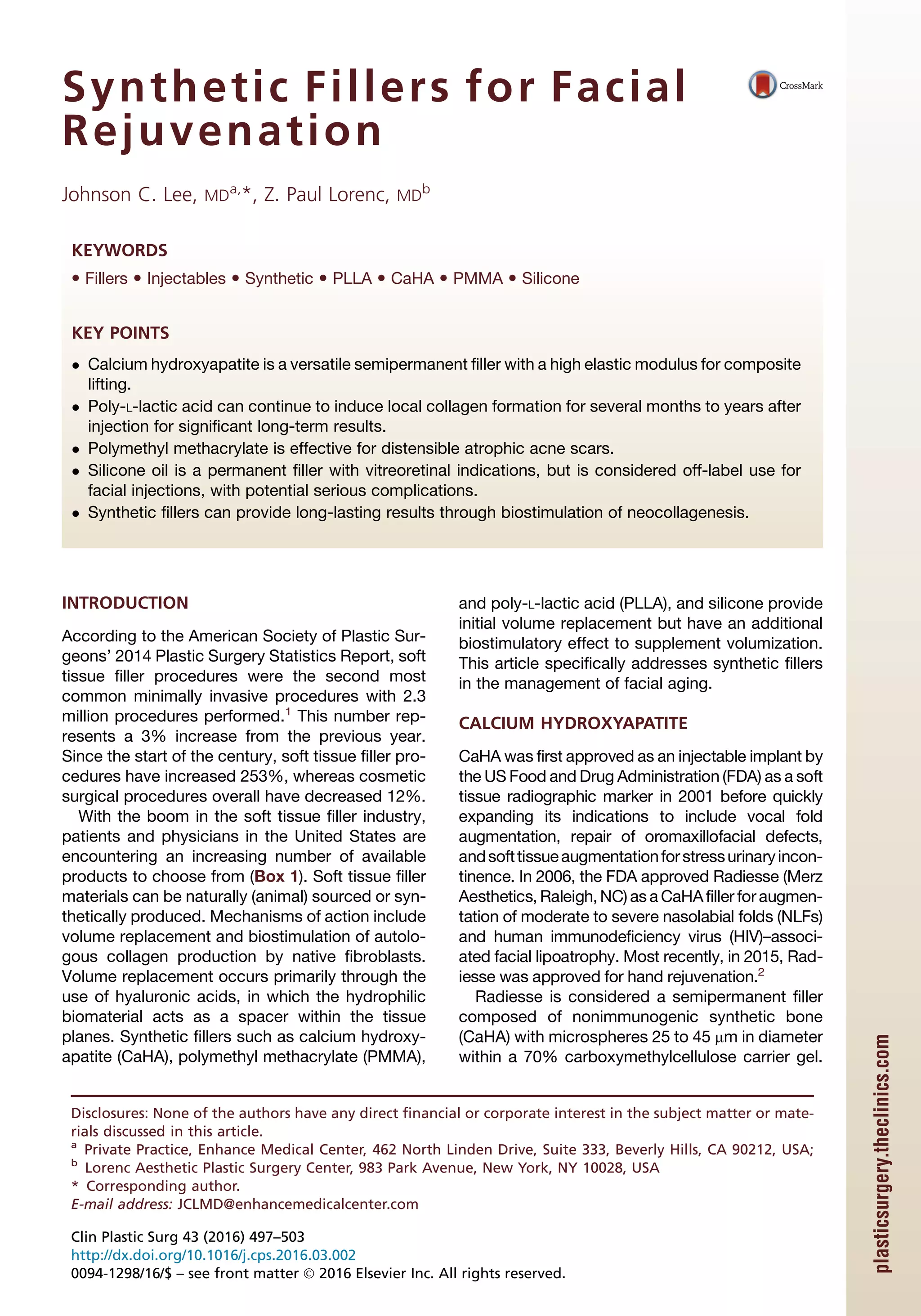 Synthetic fillers for facial rejuvenation | PDF