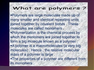 Synthetic polymers chemistry | PPTX | Chemistry | Science