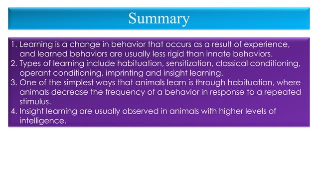 Habituation, Sensitization, Associative Learning, Imprinting & Insight ...