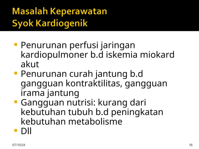 Syok Kardiogenik KONDISI SHOCK PADA PASEIN JANTUNG | PPT