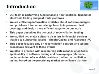 Reconciliation Testing Aspects of Trading Systems Software Failures | PPT