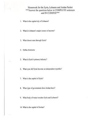 Syria, lebanon, and jordan homework | DOC
