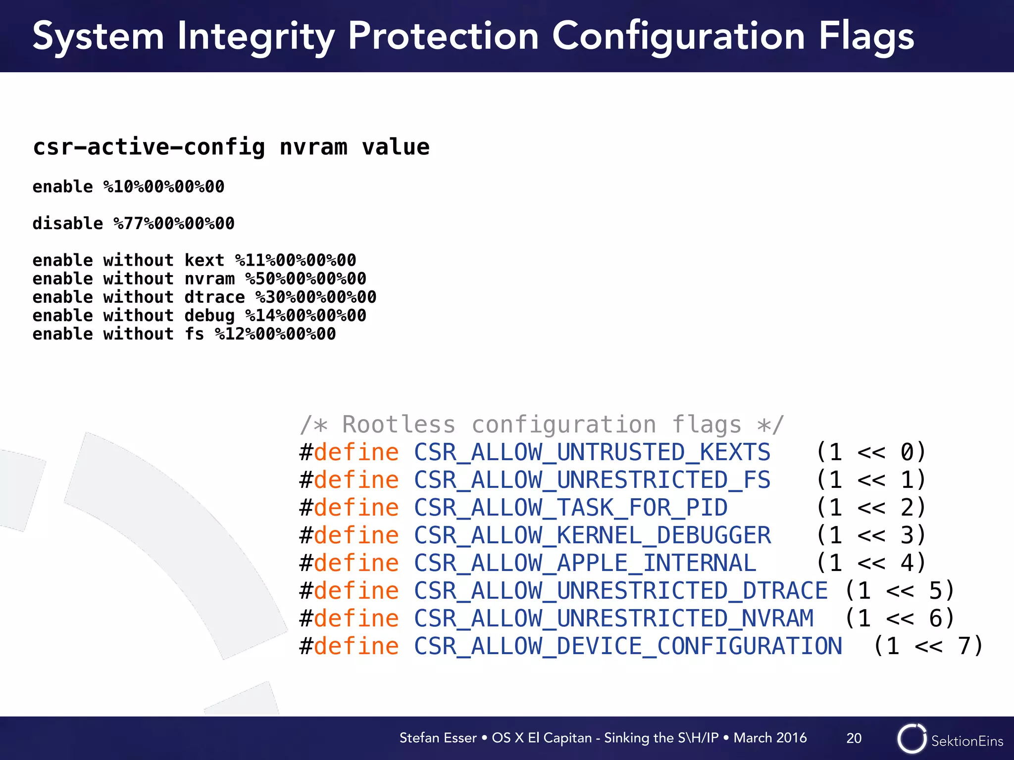 SyScan360 - Stefan Esser - OS X El Capitan sinking the S\H/IP | PDF ...