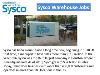 Sysco Warehouse Jobs | PPTX