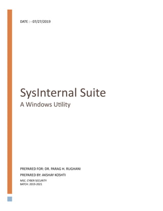 Sysinternals utilities : a brief introduction to | PDF