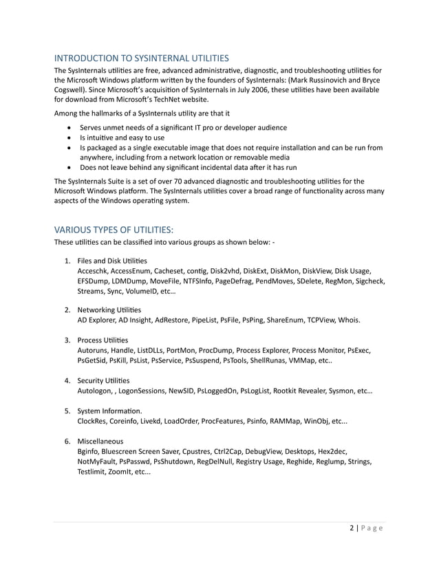 Sysinternals utilities : a brief introduction to | PDF