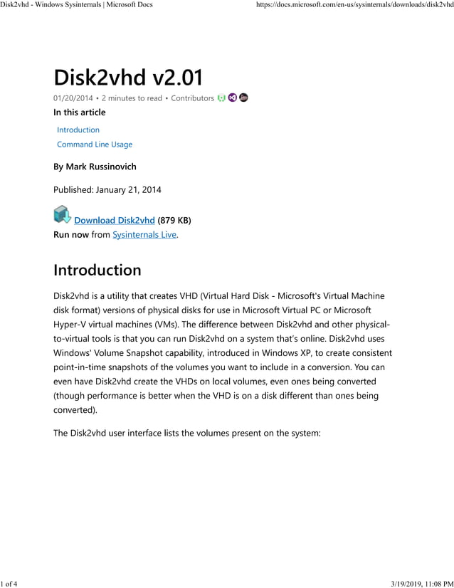 SysInternals Disk2vhd - docs.pdf | Operating Systems | Computer Software and Applications