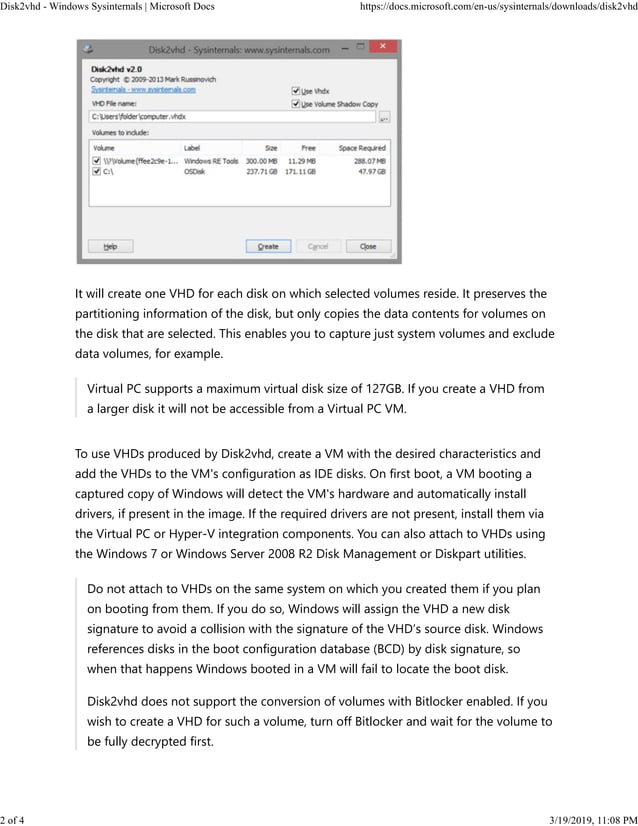 SysInternals Disk2vhd - docs.pdf | Operating Systems | Computer Software and Applications