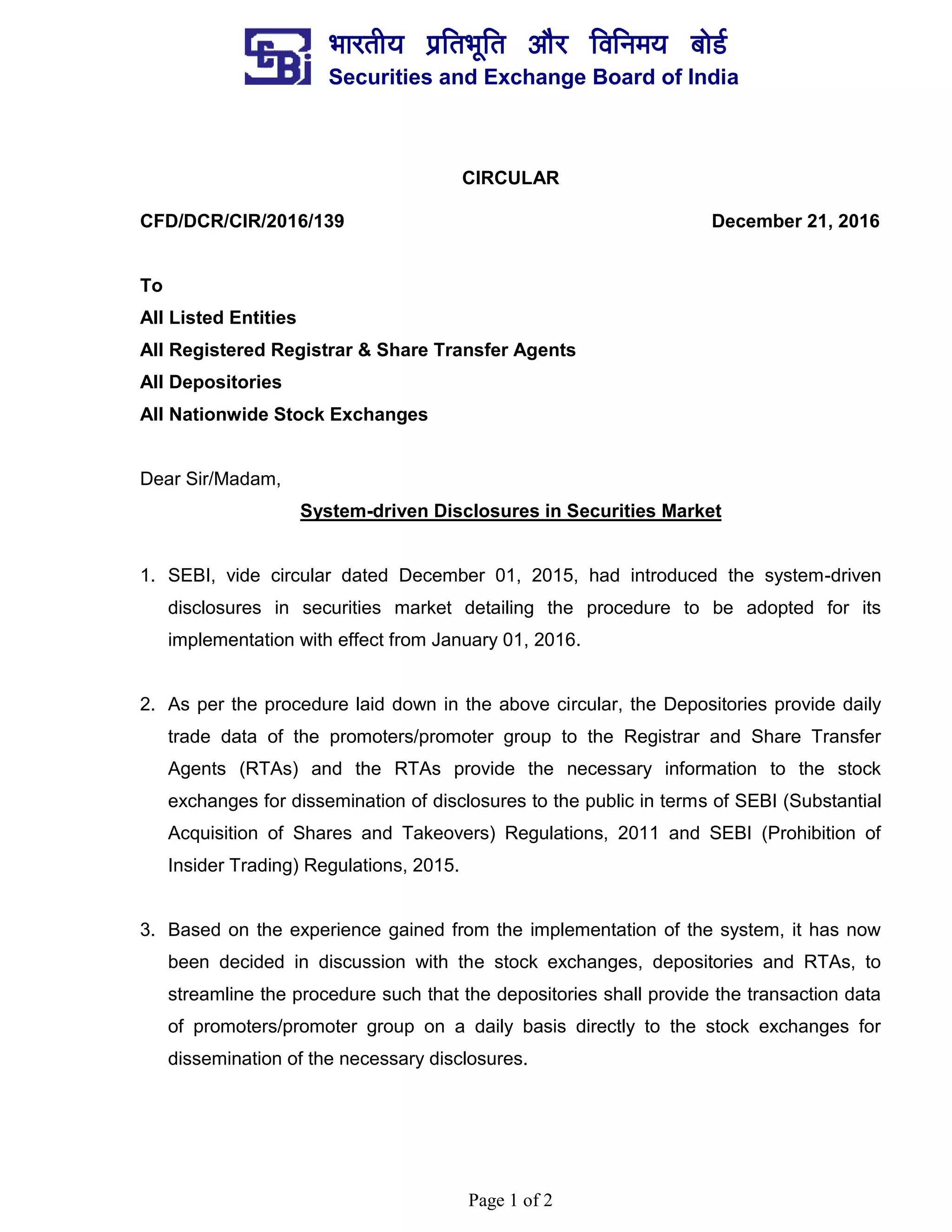 System driven disclosures in securities market | PDF