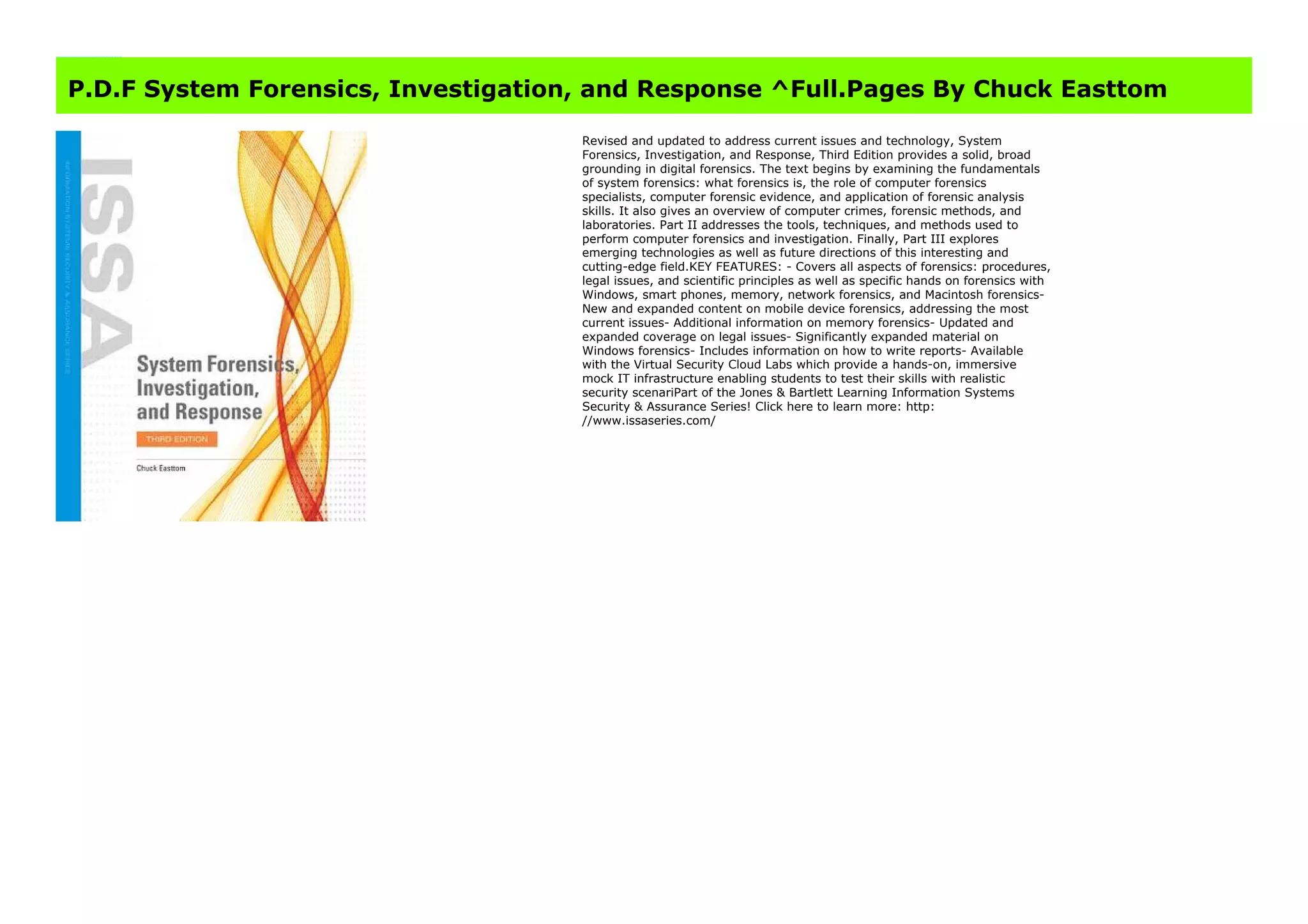 P.D.F System Forensics, Investigation, and Response ^Full.Pages By Chuck Easttom | PDF