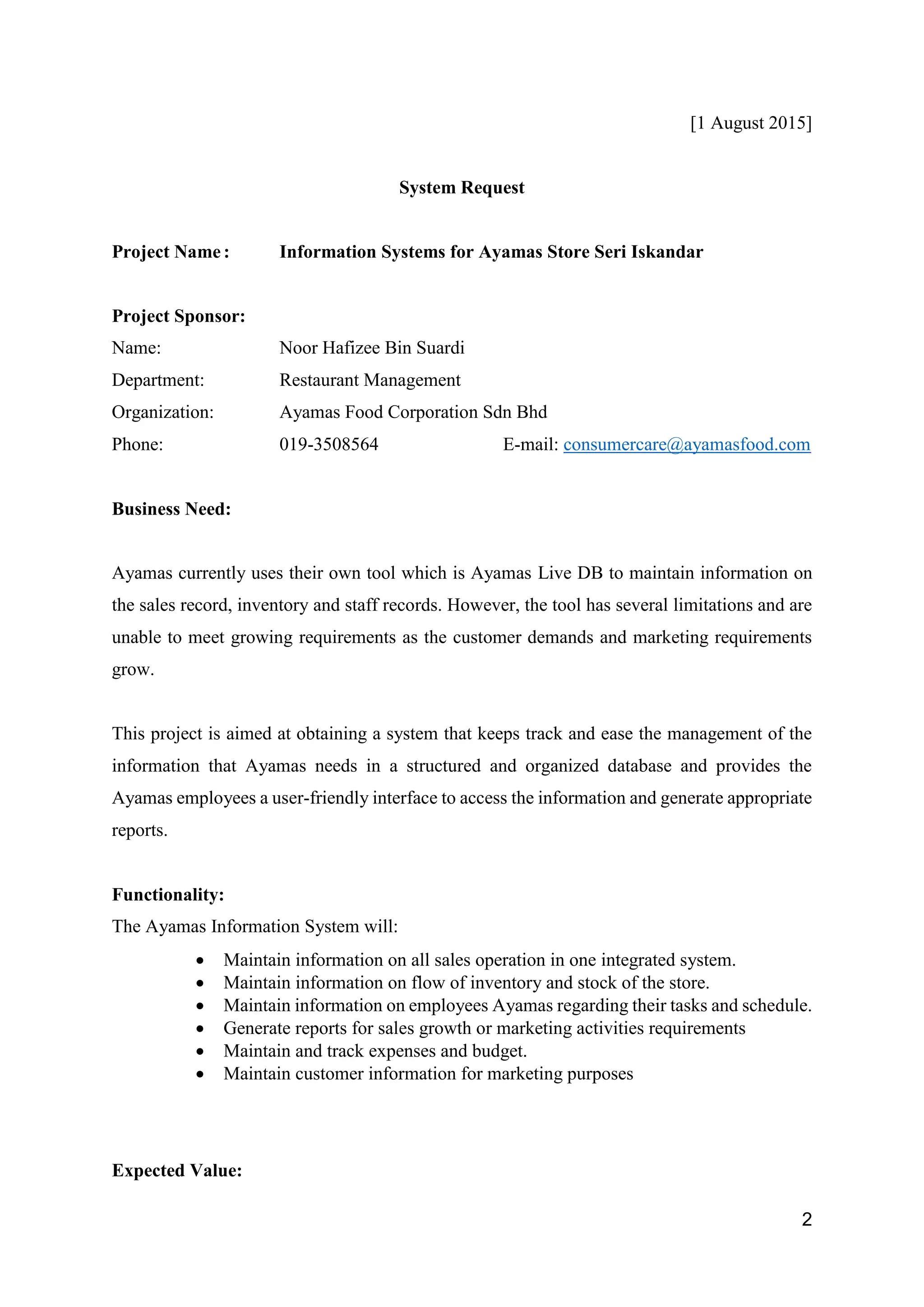 System Proposal - Ayamas IMS | PDF