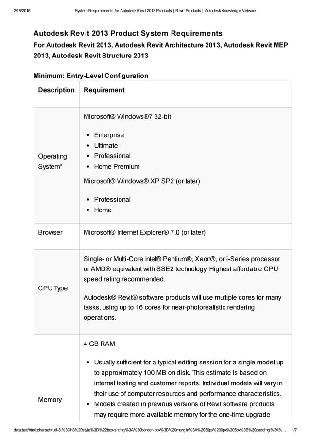 System requirements for autodesk revit 2013 | PDF