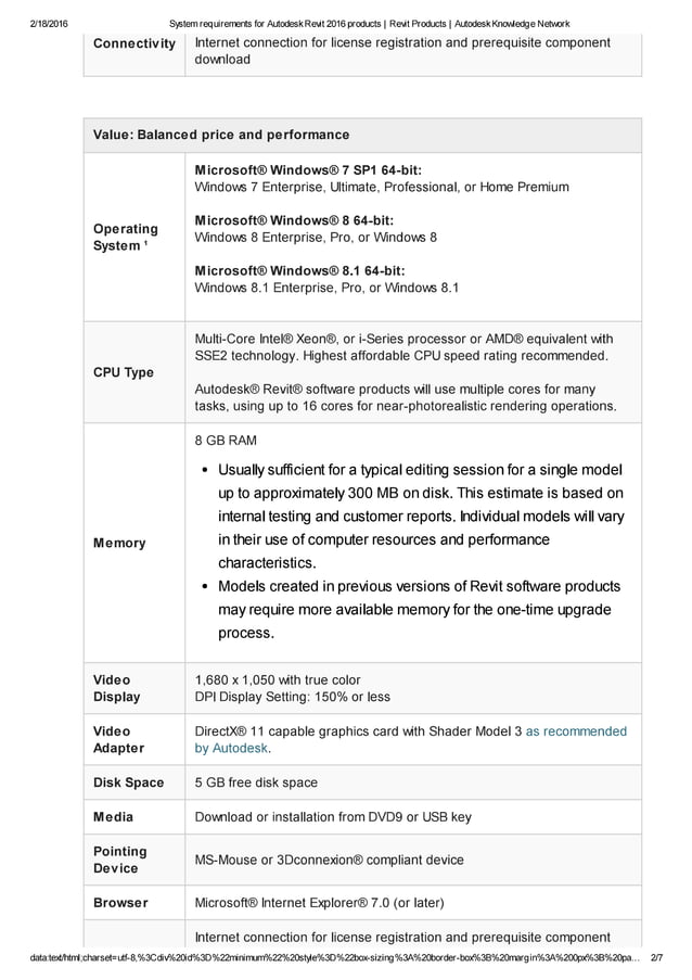 System requirements for autodesk revit 2016 | PDF