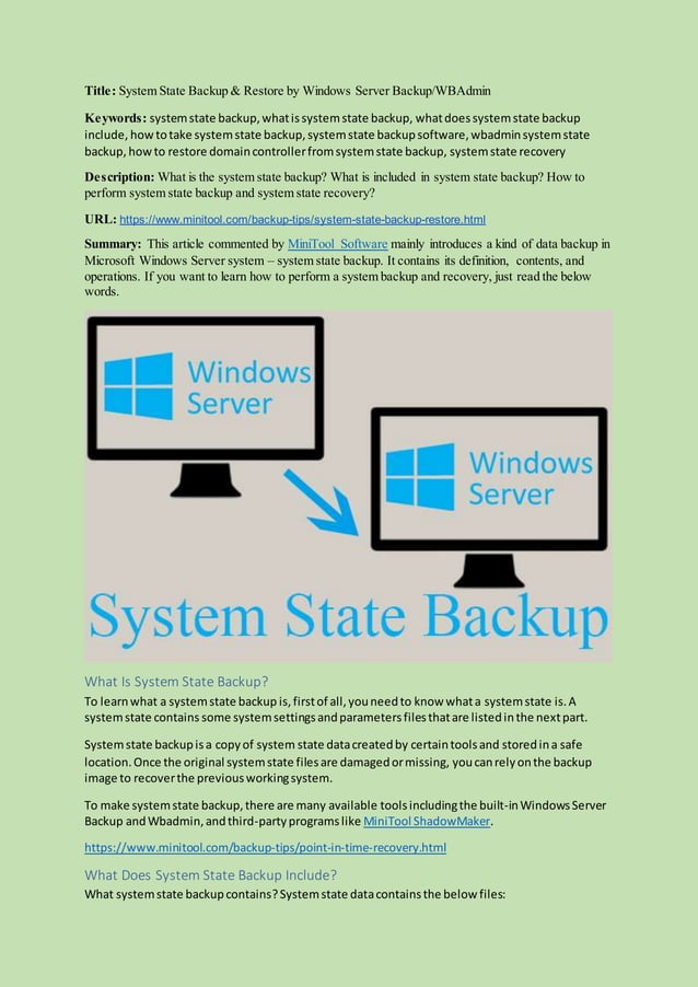 system state backup restore | DOCX