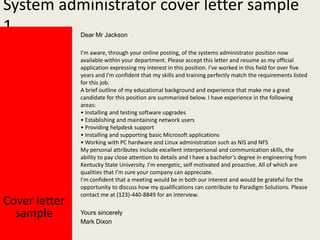 System administrator cover letter | PPTX