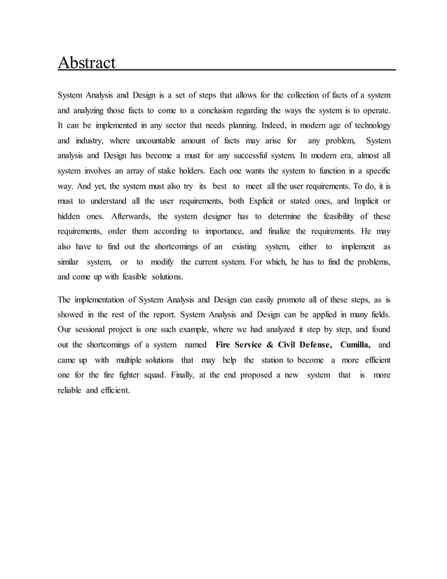 System analysis design of Fire Service & Civil Defence | DOCX