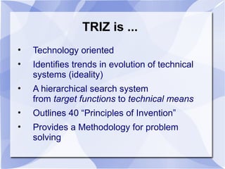 Systematic Innovation: TRIZ, Southbeach, and OpenAgile - Tools and ...