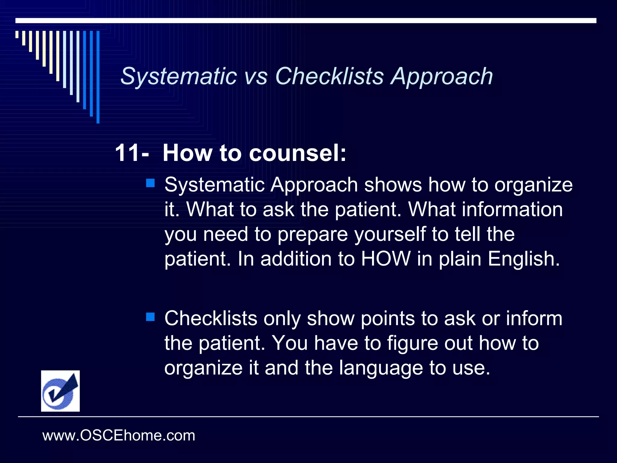 OSCEhome Systematic Approach Vs Checklists | PPT