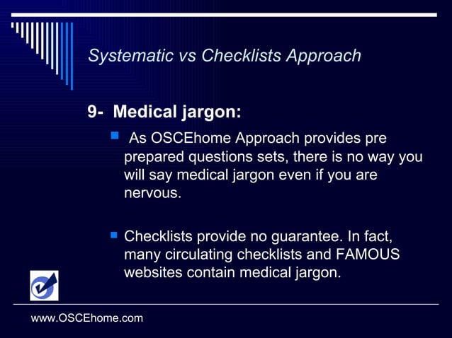 OSCEhome Systematic Approach Vs Checklists | PPT