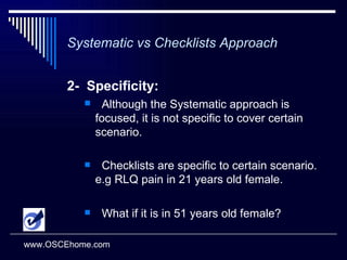 OSCEhome Systematic Approach Vs Checklists | PPT