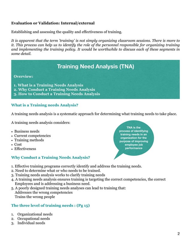 Systematic approach to training