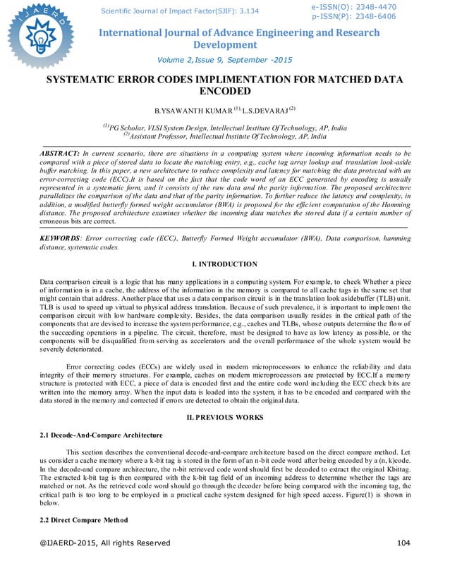 Systematic error codes implimentation for matched data encoded 47405 | PDF