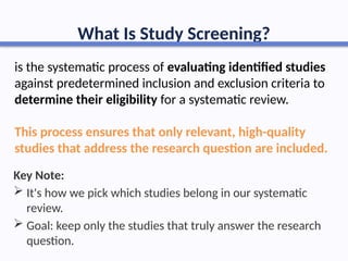 Screening and Selecting Studies for Systematic Review Dr Reginald ...