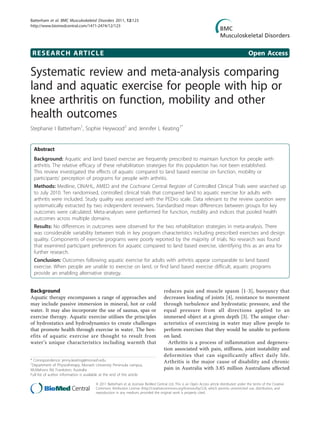 Systematic review and meta analysis comparing land and aquatic exercise for people with hip or ...