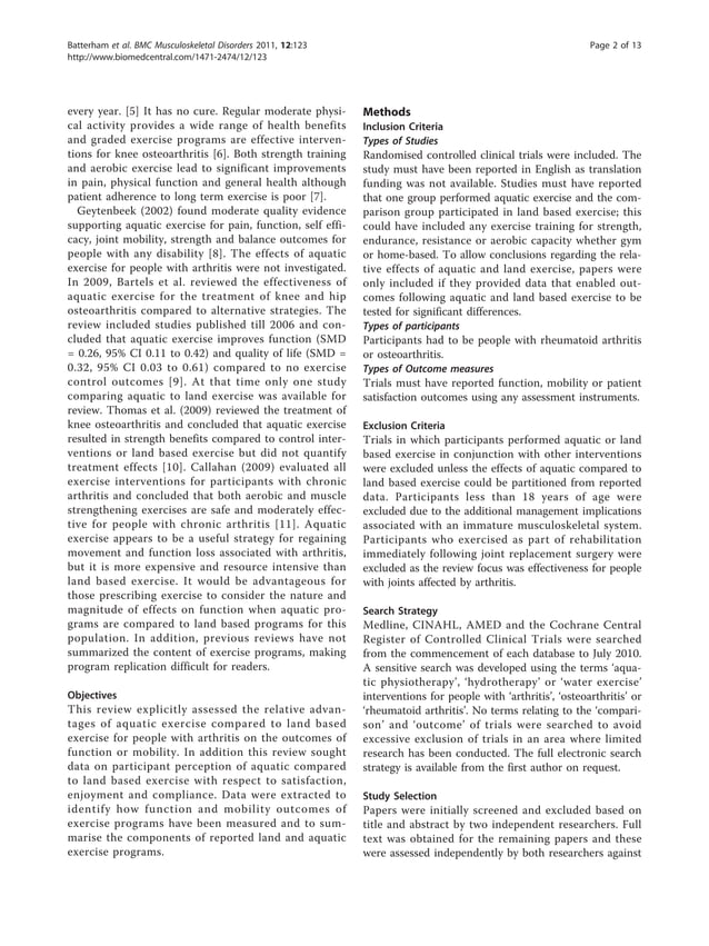 Systematic review and meta analysis comparing land and aquatic exercise for people with hip or ...