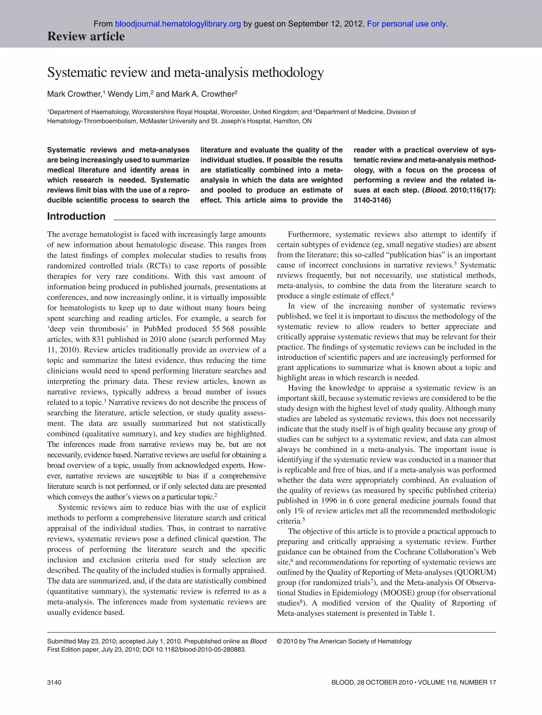 Systematic review and meta analysis methodology | PDF