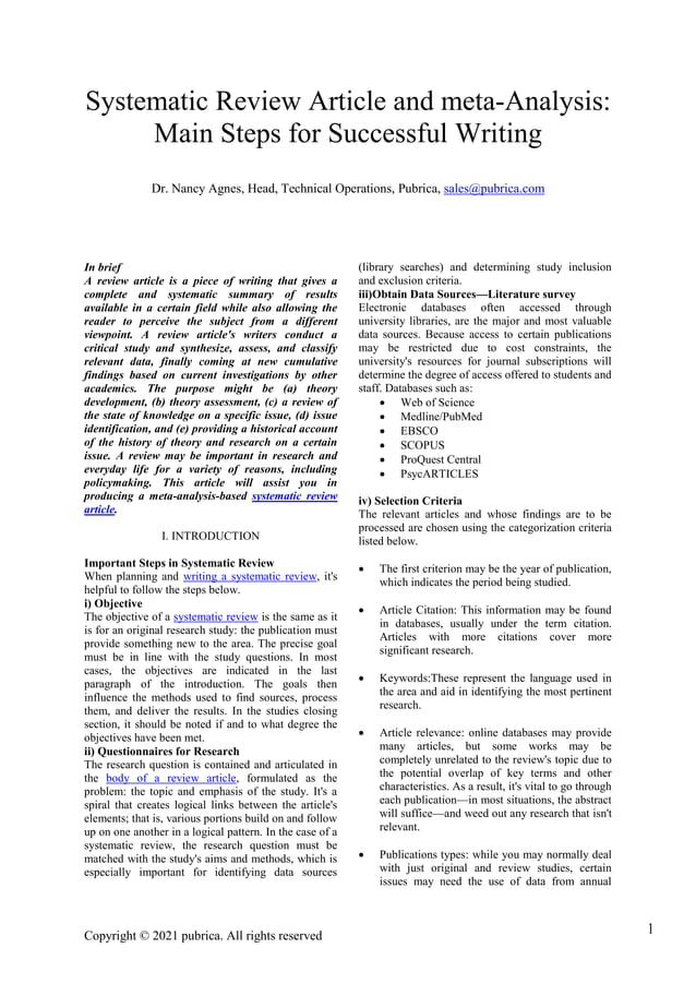 Systematic review article and Meta-analysis: Main steps for Successful ...