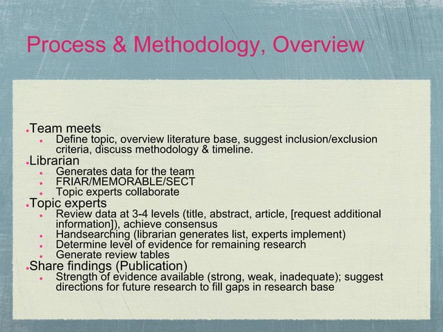 Systematic review: teams, processes, experiences | PPT